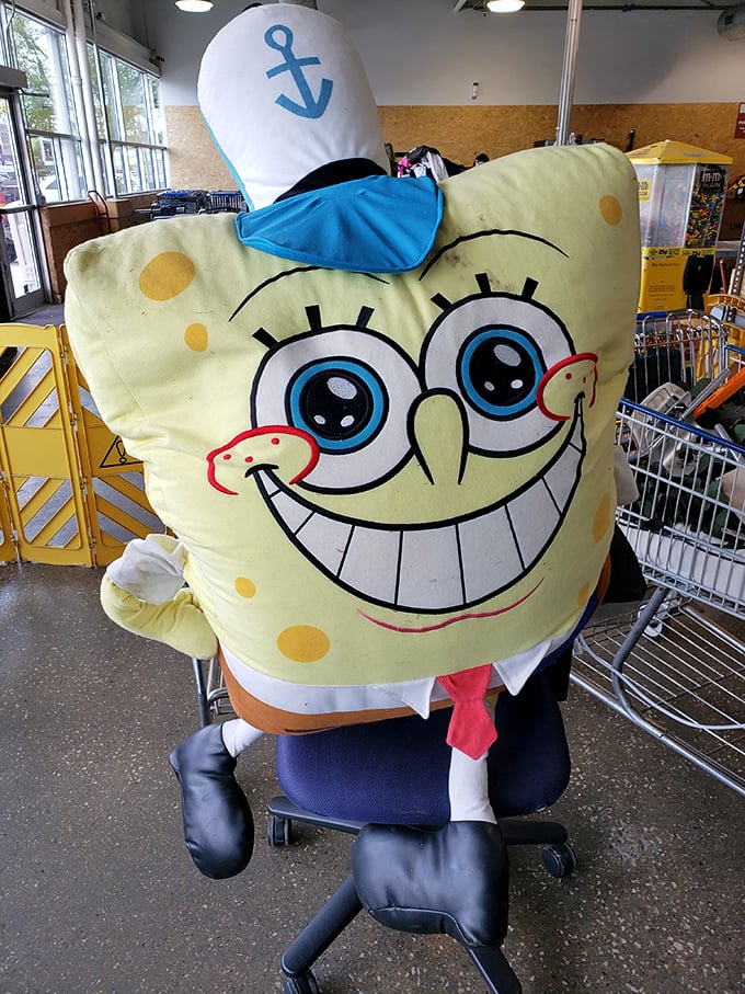 SpongeBob grins knowingly from his perch&mdash;even cartoon characters understand the joy of finding unexpected character at the bins.