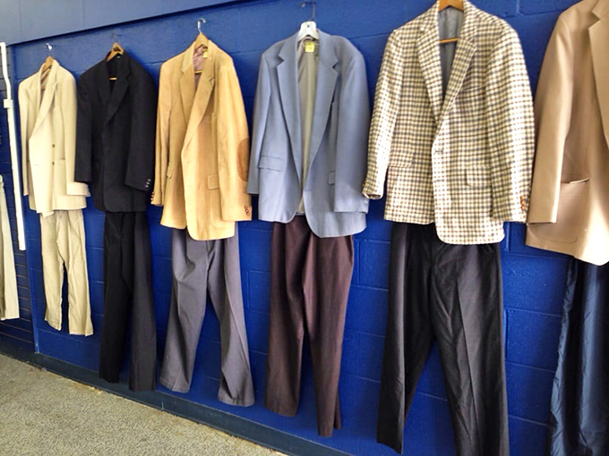 These suits hang like distinguished gentlemen waiting patiently for their next important meeting or wedding.