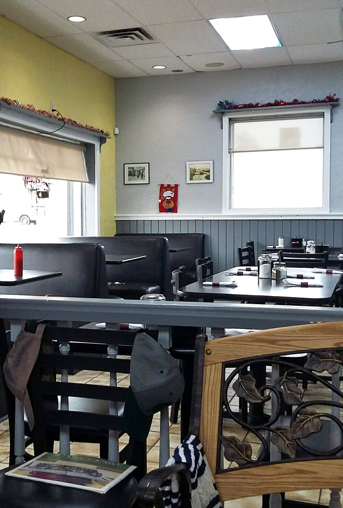 Simple tables set for simple pleasures. In the cathedral of comfort food, these are the pews where worshippers gather.