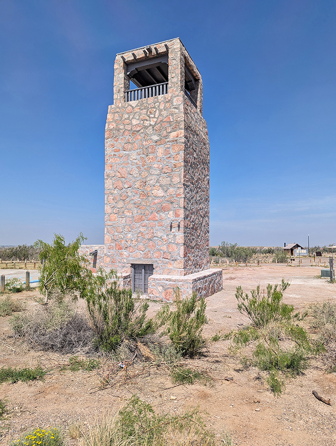This historic stone tower stands like a desert lighthouse, guiding visitors to water in a land where finding it was once a matter of survival.