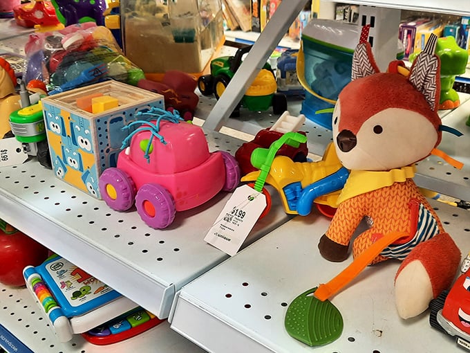 Toys with past lives ready for new adventures. That fox looks like he's seen some things but is ready to love again.