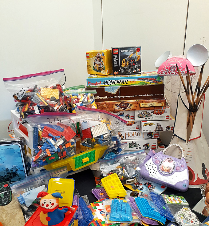 Childhood nostalgia stacked high&mdash;from LEGO to board games that remind us of simpler times when "loading" meant setting up game pieces.