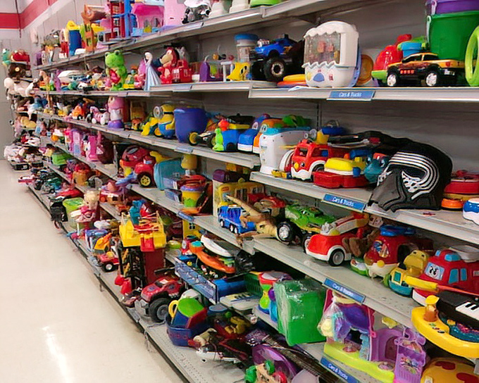 Toy cars, trucks, and treasures as far as the eye can see. Childhood joy doesn't need batteries when imagination comes included.