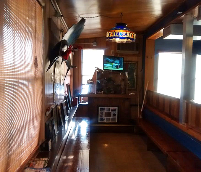 Wooden paneling, stained glass lighting, and a TV in the corner&mdash;the waiting area that's seen generations of seafood pilgrims.