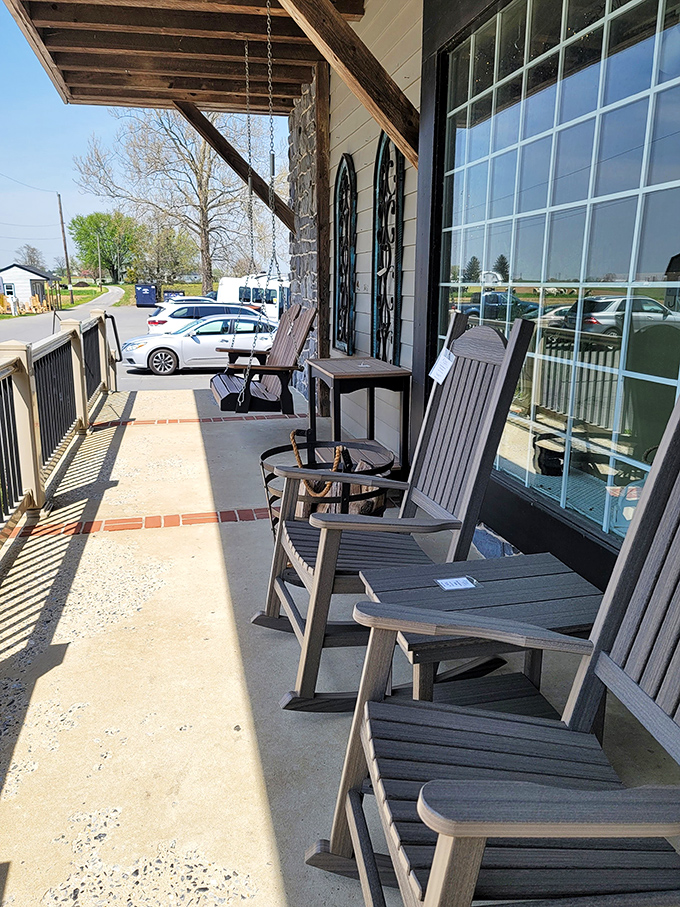 Rocking chairs on the porch invite you to slow down. In Amish country, the waiting is part of the experience.