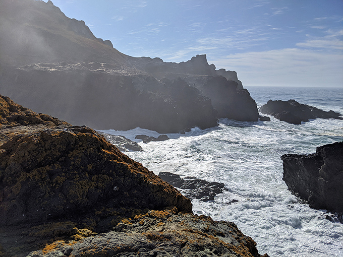 Where the Pacific meets the rugged coastline in a timeless dance—misty, mysterious, and utterly mesmerizing.