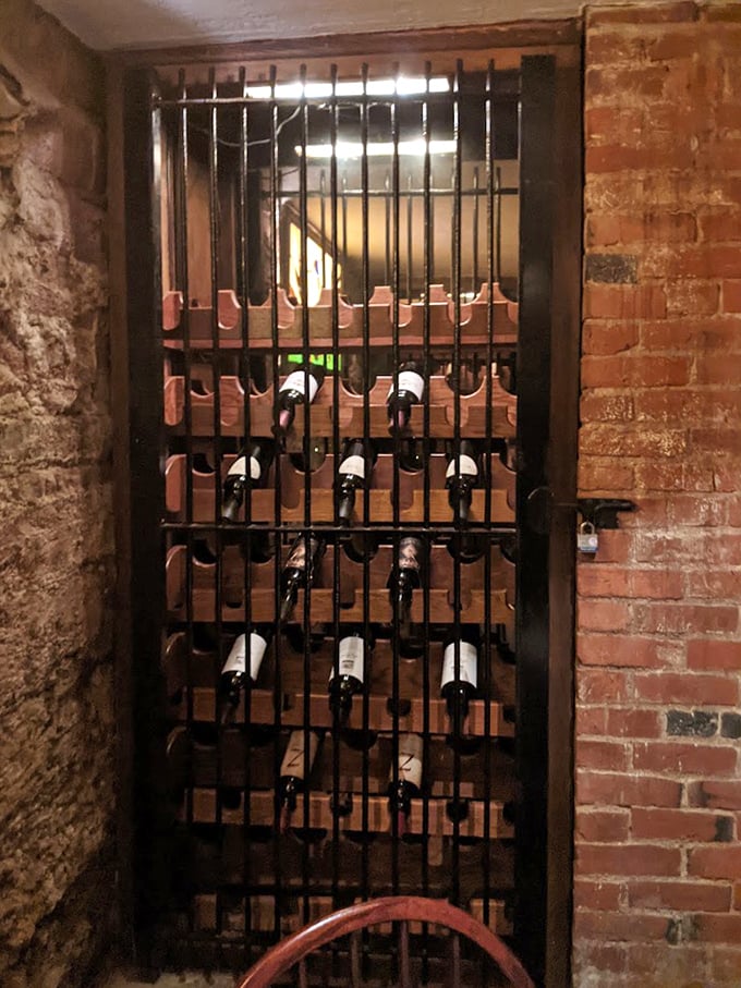 The wine cellar's jail-cell aesthetic isn't ironic&mdash;it's historic! These bottles are serving delicious time until you order them.