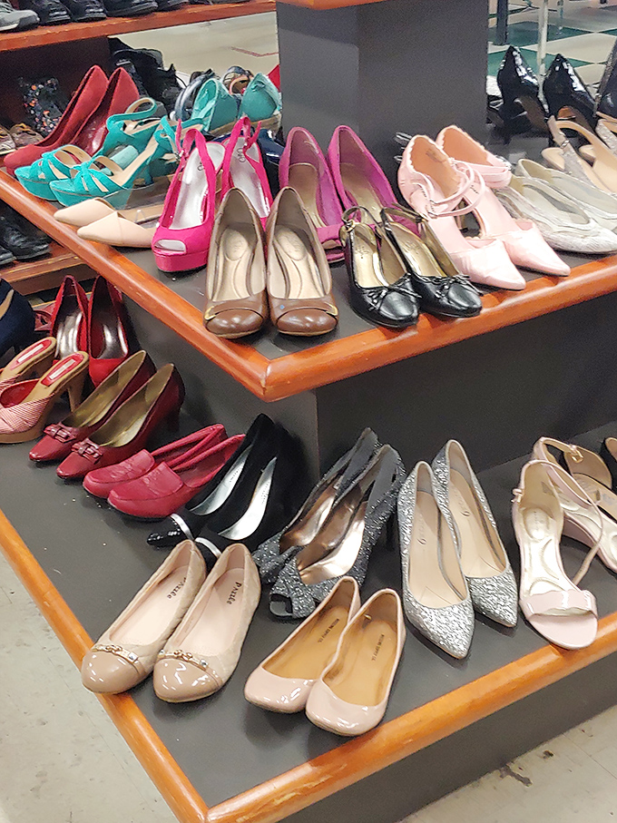 High heel heaven arranged in a rainbow of possibilities. Those hot pink platforms are just waiting for their next night on the town.
