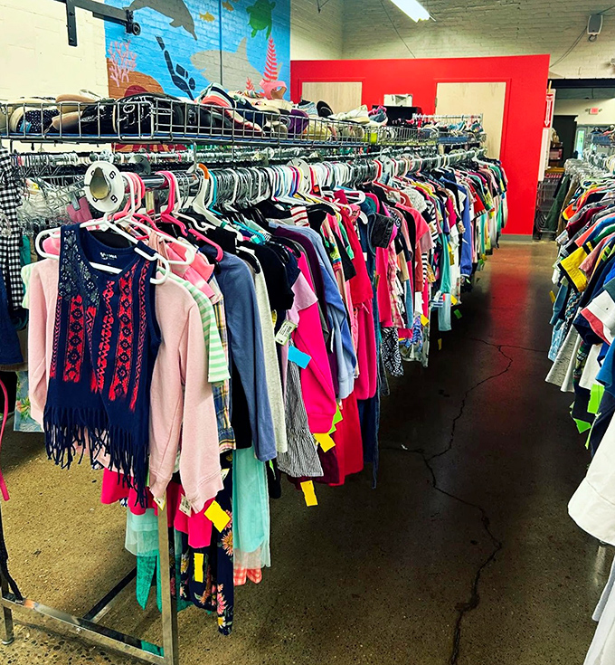 Children's clothing displayed with playful precision&mdash;tiny fashionistas and their budget-conscious parents find common ground in these colorful racks.