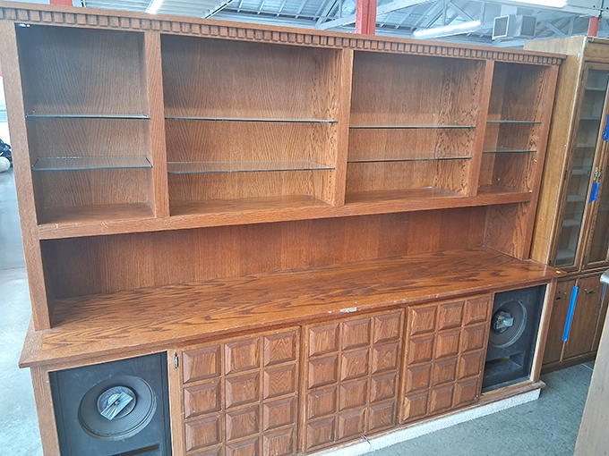 This vintage entertainment center isn't just furniture &ndash; it's a time capsule from when "surround sound" meant speakers built into your cabinetry.
