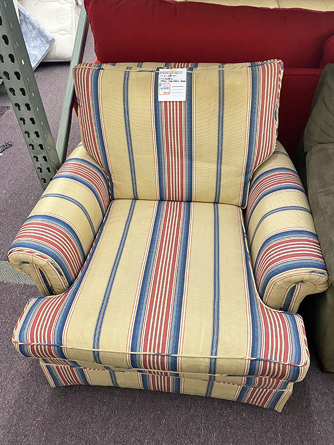 This striped armchair isn't just seating&mdash;it's a statement piece with nautical vibes that's begging to become someone's favorite reading spot.