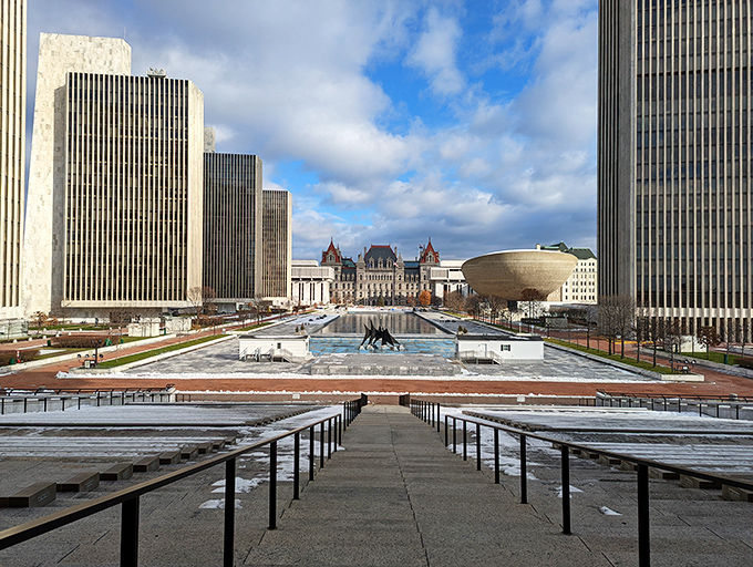 Albany's Empire State Plaza represents government architecture at its most ambitious, creating a modern monument to democracy.