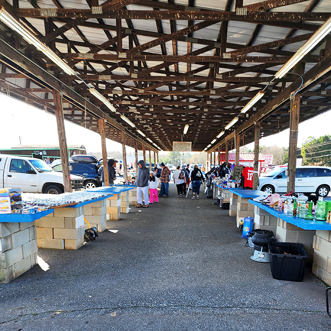 This vibrant outdoor setup captures the authentic spirit of traditional flea markets where community and commerce blend beautifully.