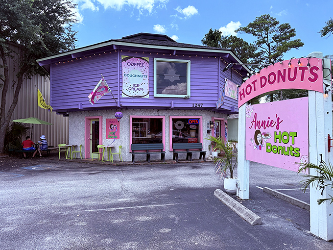 Annie's Hot Donuts' purple building is like finding Willy Wonka's factory at the beach. Expect magic inside!