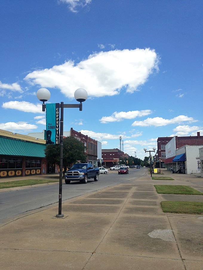 Coffeyville's wide main street lets you take your time crossing without feeling like you're competing in a marathon.