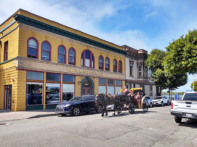 Horse-drawn carriages still clip-clop through Eureka's historic district, where coastal living comes at inland prices.