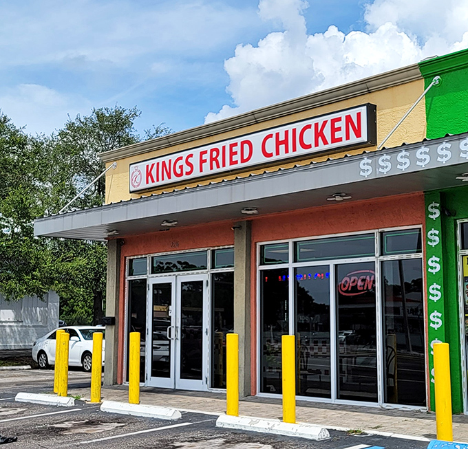 Kings Fried Chicken's bold storefront announces royal treatment for every chicken lover who walks through.