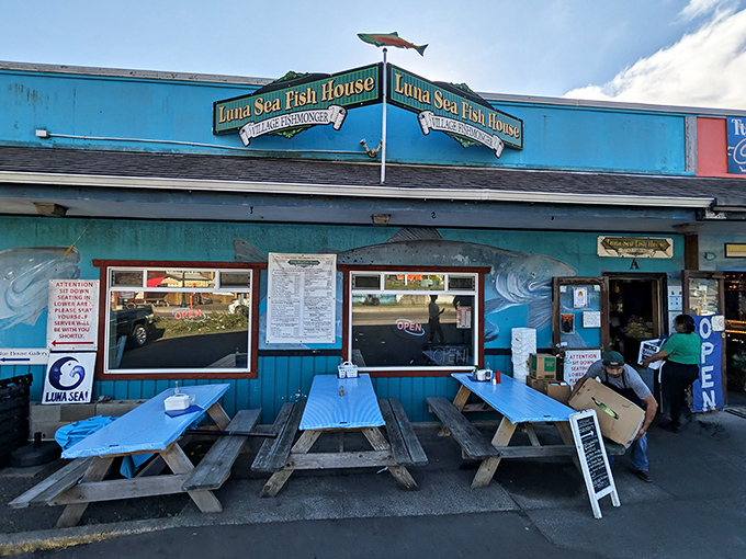 Luna Sea's bright blue fish house promises simple, honest seafood straight from boat to plate.