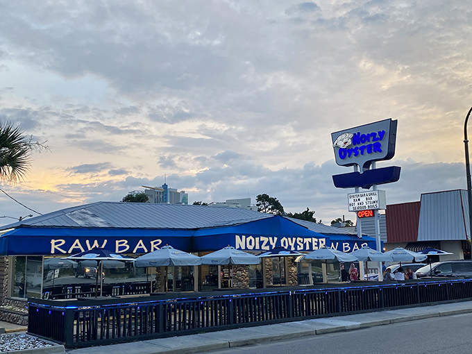 That sunset glow transforms ordinary seafood into pure coastal magic at this Myrtle Beach favorite spot.