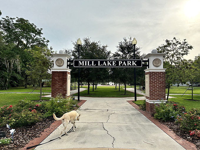 Orange City's Mill Lake Park entrance welcomes visitors like an old friend's front gate.