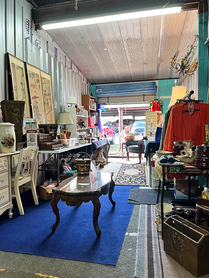 Practical meets whimsical in these packed aisles where household goods share space with unexpected finds.