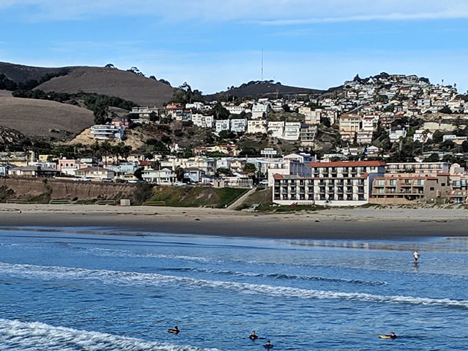 Pismo Beach's colorful hillside homes cascade down to meet the Pacific like a California postcard come to life.