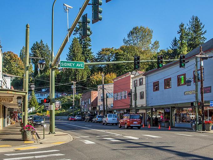 Sidney Avenue climbs Port Orchard's hillside like a colorful stairway to evergreen heaven!