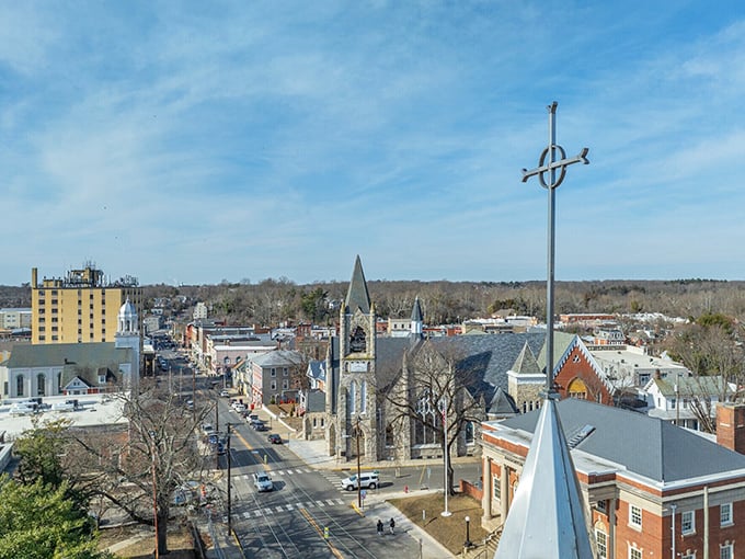 Church spires reach toward the heavens in Bridgeton, anchoring this historic town in faith and tradition.