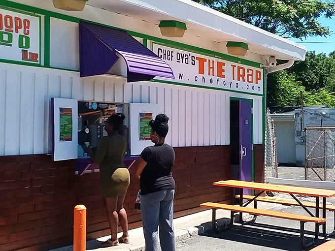 No frills, all flavor &ndash; this humble spot might look simple, but the seafood coming out of that purple-trimmed window is legendary.