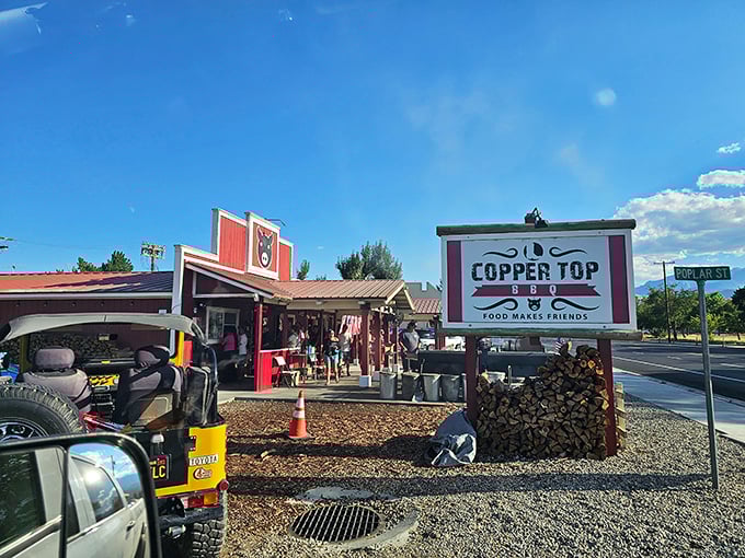 Mountains in the background, smoke in the air! Copper Top's roadside charm makes it the perfect BBQ pit stop on your Eastern Sierra adventure.