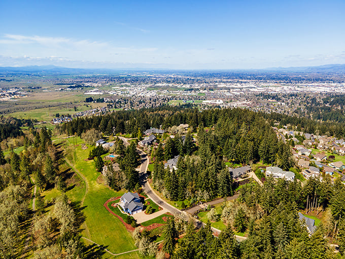 From this hilltop view, Eugene spreads out like a green oasis nestled between rivers and rolling hills.