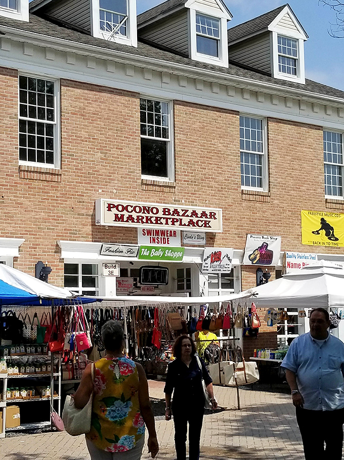 Shopping with architectural character. Pocono Bazaar's distinctive brick facade houses a labyrinth of treasures waiting to be discovered.