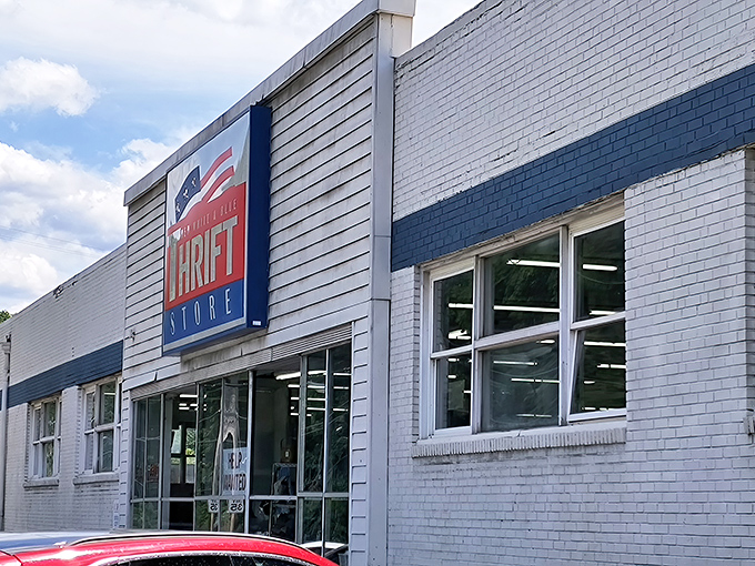 The clean, organized exterior reflects the care that goes into maintaining this community-focused thrift destination.