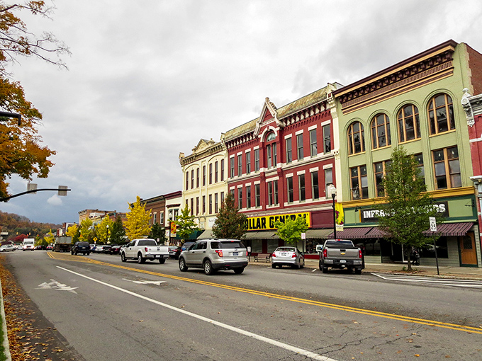 This quiet mountain road curves gently through town like a peaceful invitation to slow down and breathe.