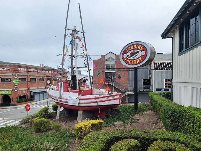 The classic boat display announces serious maritime credentials - when restaurants show their fishing heritage, magic usually follows.