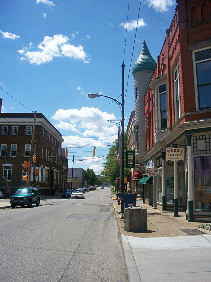 Titusville's distinctive turret catches the eye on a street where architectural character doesn't come with a prohibitive price tag.