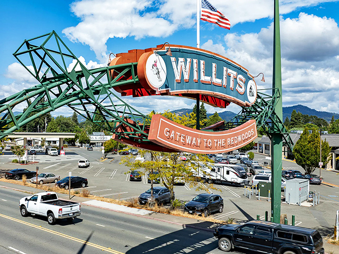 Willits' famous arch announces your arrival to redwood country and affordable California retirement dreams.