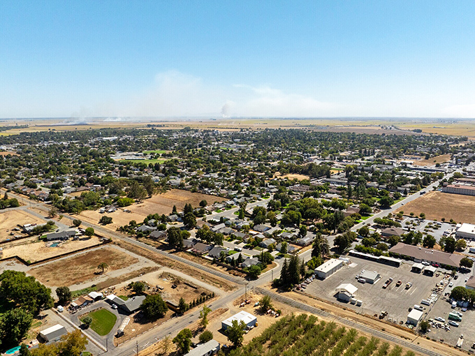 Willows' agricultural heritage is visible from above, with the town surrounded by the patchwork quilt of farm fields.