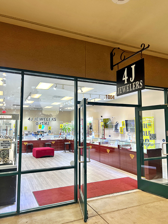 4J Jewelers offers sparkly temptations that whisper, "You deserve this" &ndash; the most dangerous three words in outlet shopping.