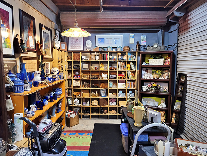 Treasure hunting at its finest! This booth transforms ordinary shelves into a museum of everyday Americana where someone's discards become another's prized collection.