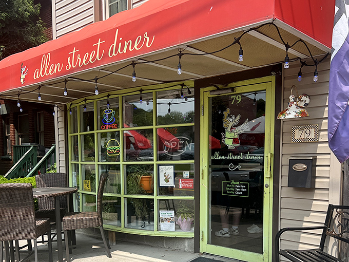 The Allen Street Diner's cheerful awning promises comfort food that satisfies both stomach and soul without emptying your wallet.