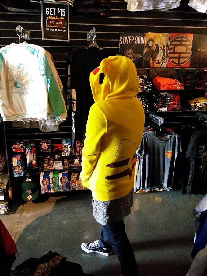 That Pikachu hoodie is saying what we're all thinking: "I can't believe you're considering buying me, but I'll be your favorite impulse purchase ever."