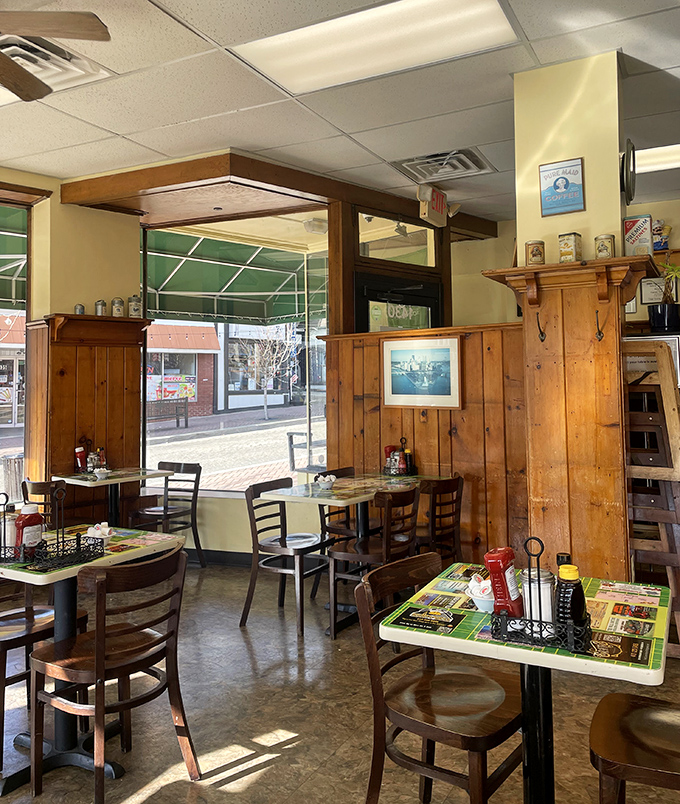 Sunlight streams through windows illuminating wooden tables where countless "remember that breakfast?" memories have been made.