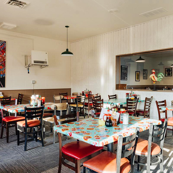 Bright, airy, and inviting&mdash;the dining room's colorful oilcloth-covered tables are like your favorite aunt's kitchen, if your aunt were a breakfast genius.