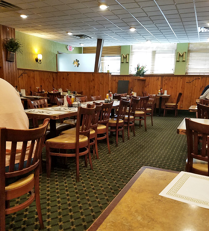 Another dining area reveals McGarrey's split personality: part family restaurant, part neighborhood gathering spot. The carpet has seen stories unfold for generations.