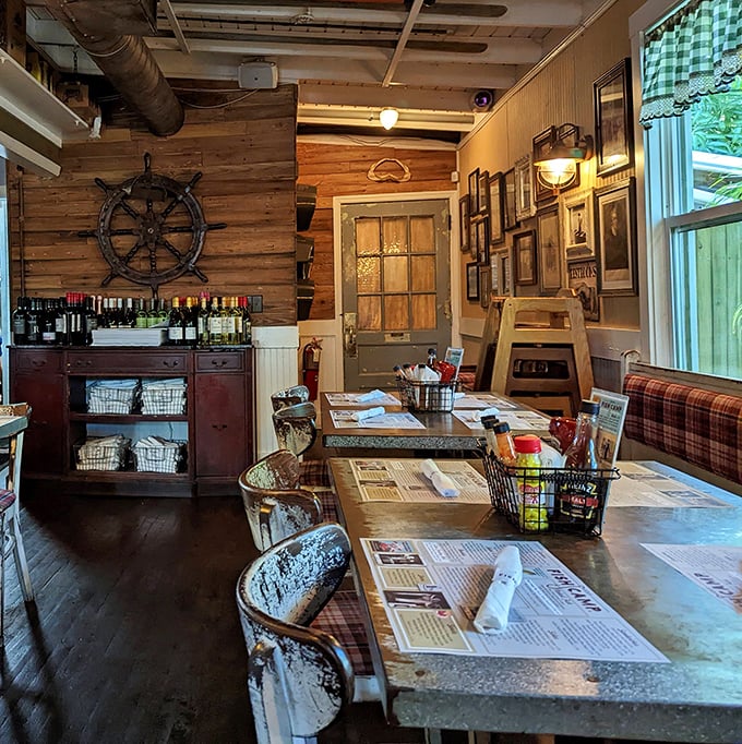 Nautical nostalgia meets dining comfort. That ship's wheel on the wall isn't just decoration &ndash; it's steering you toward flavor town.