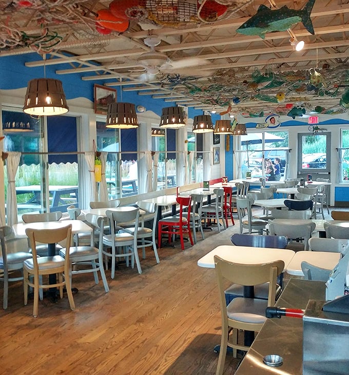 Another angle of that nautically-themed interior where the decor whispers "Maine" and the food practically shouts it from the rooftops.