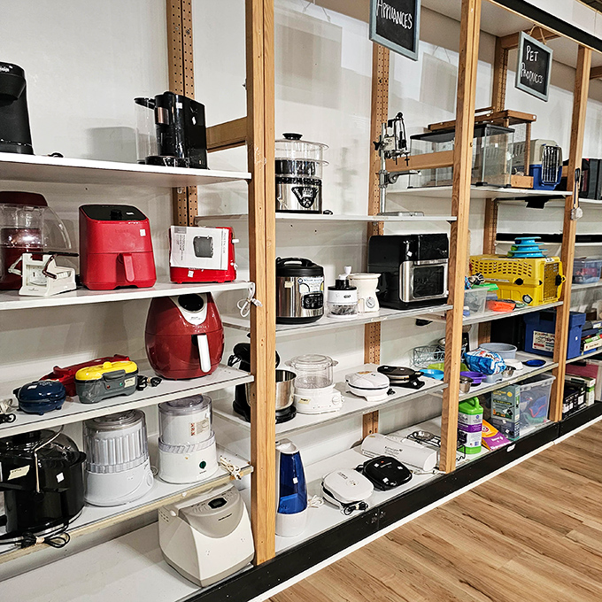 Kitchen appliances get their second act here. That red air fryer is ready to make someone else's chicken wings crispy without the guilt.