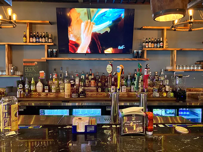 The well-stocked bar promises liquid courage for those about to embark on the messy, wonderful journey of dismantling crab legs.