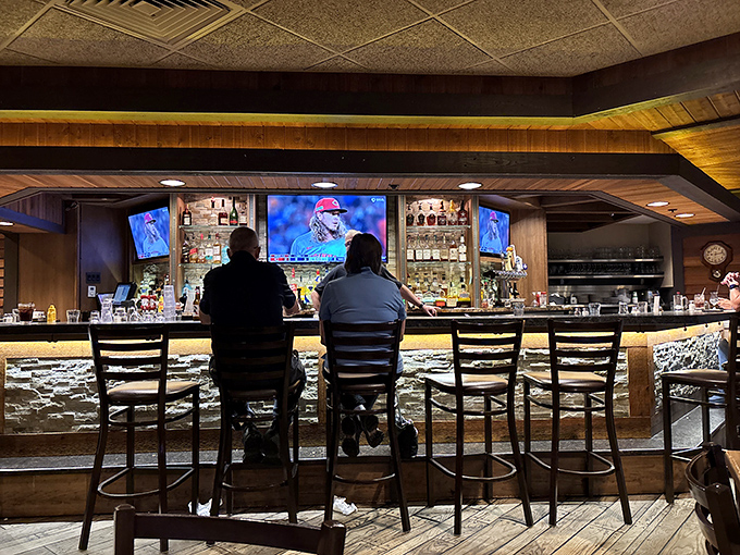 The bar area invites you to settle in, where strangers become friends over cold drinks and hot plates of Michigan comfort food.